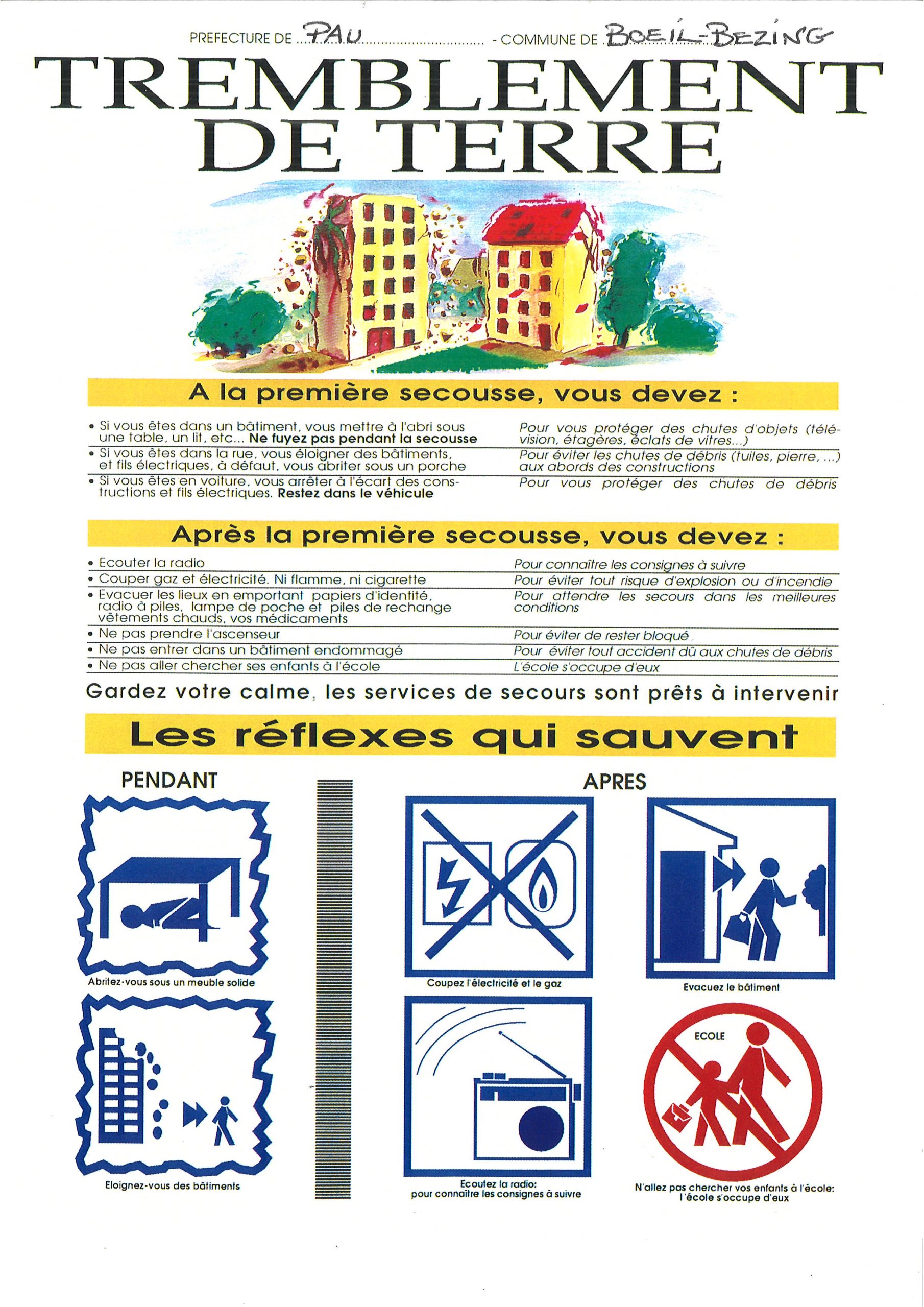 Que faire en cas de tremblement de terre - Commune de Boeil Bezing